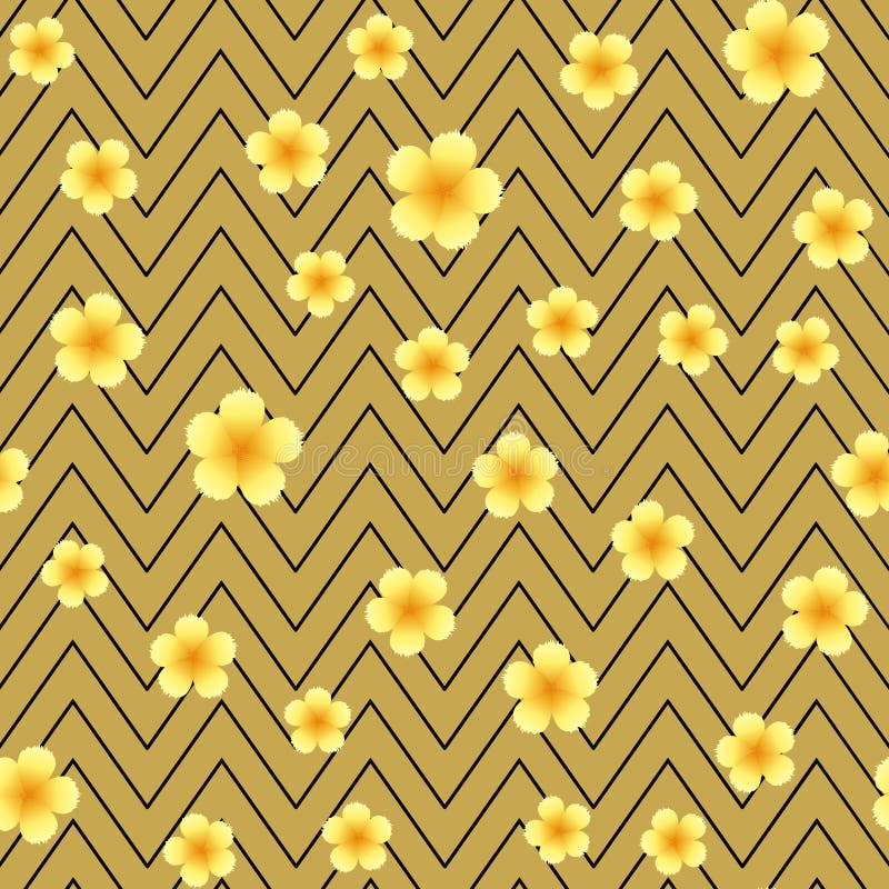 Seamless Pattern with Yellow Flowers and Zig Zag Lines. Vector Stock ...