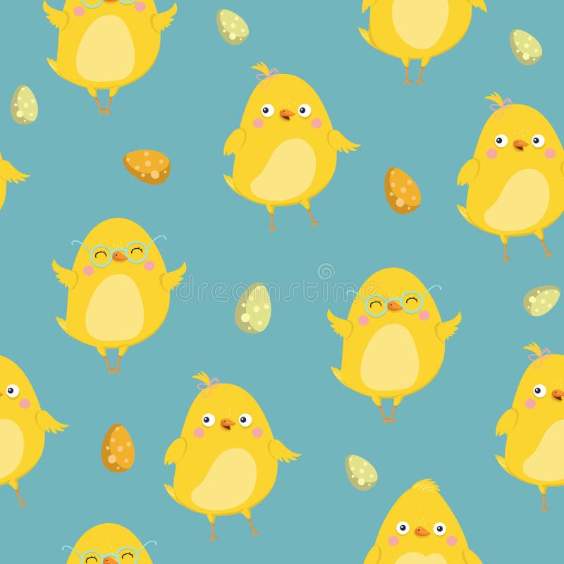 Seamless Pattern with Yellow Funny Chicken Chick. Funny Yellow Chickens ...