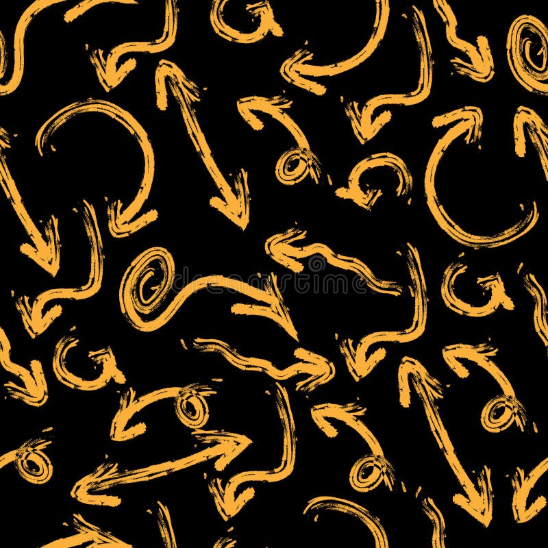 Seamless Pattern of Yellow Grunge Arrows on a Black Background Stock ...