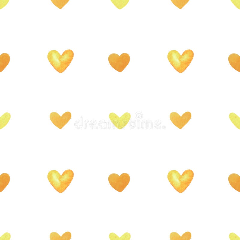 Seamless Pattern with Yellow Hearts. Hand Drawn Watercolor Illustration ...