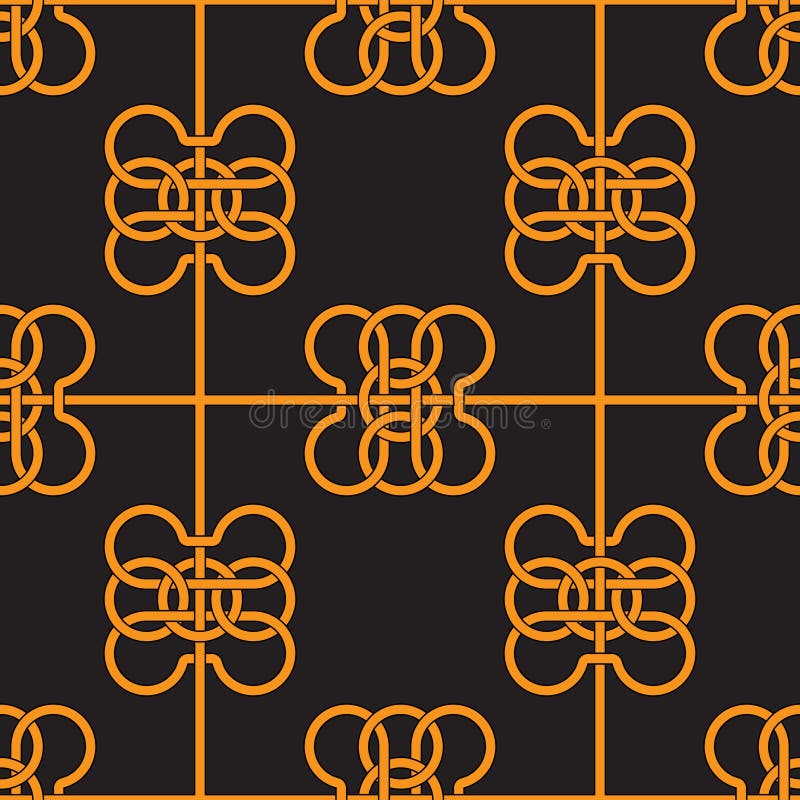 Seamless Pattern of Yellow Intertwining Ribbons on Black Background ...