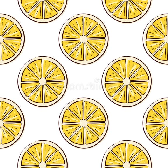 Seamless Pattern of Yellow Lemon Slice on White Background in Flat ...