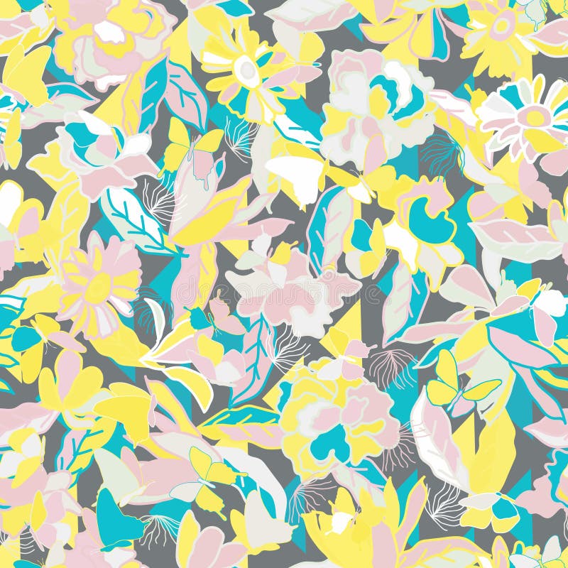A Seamless Pattern of Yellow and Pink Flowers on a Black Background ...