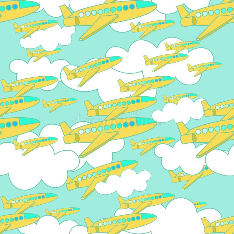 Seamless Pattern with Yellow Planes with Clouds Against the Sky. Stock ...