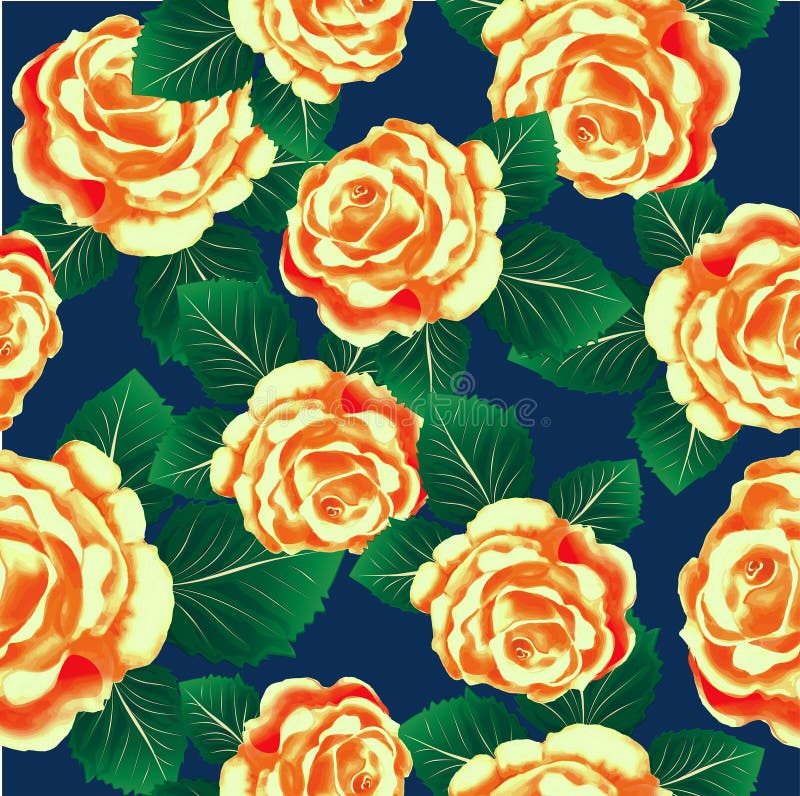 Seamless Pattern with Yellow Roses on Blue Stock Illustration ...