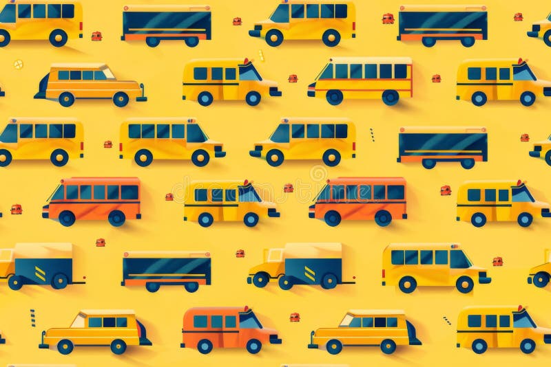 A Seamless Pattern of Yellow School Buses on a Yellow Background. the ...