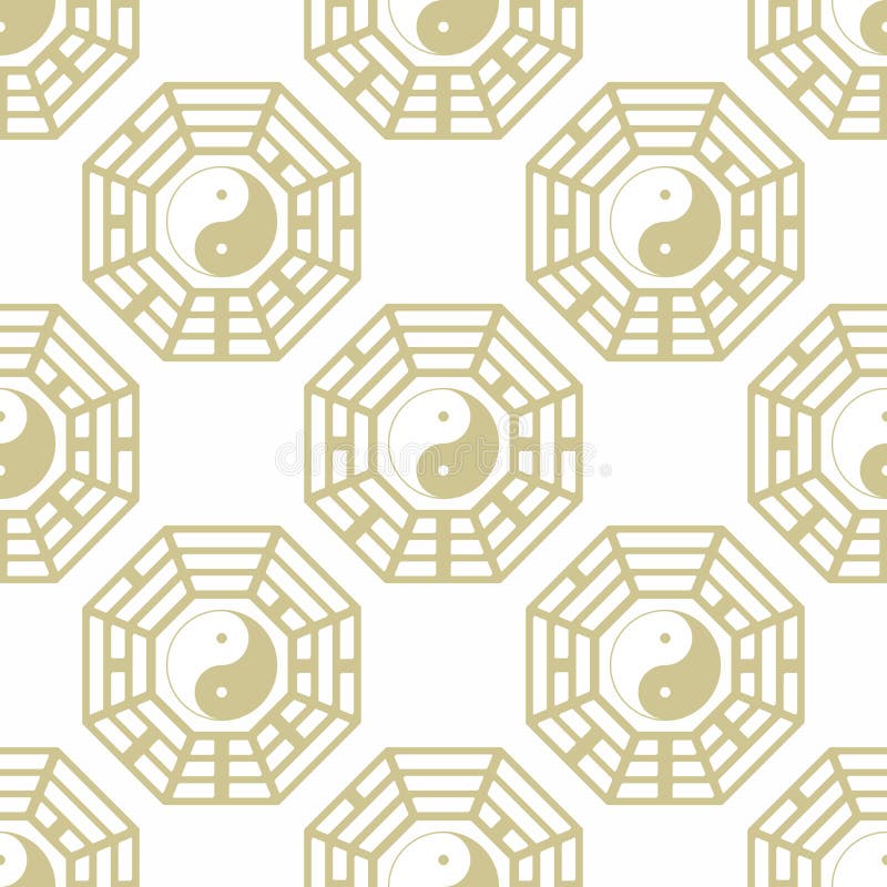 Seamless Pattern with Yin and Yang Symbol with Bagua Trigrams Stock ...