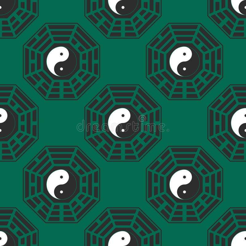 Seamless Pattern with Yin and Yang Symbol with Bagua Trigrams Stock ...