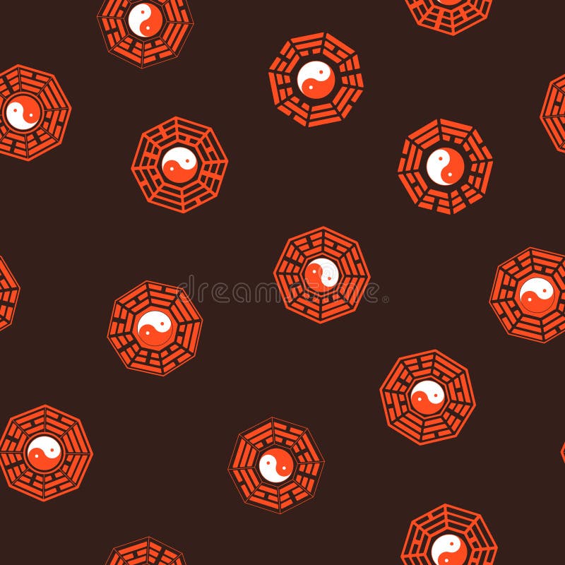 Seamless Pattern with Yin and Yang Symbol with Bagua Trigrams Stock ...