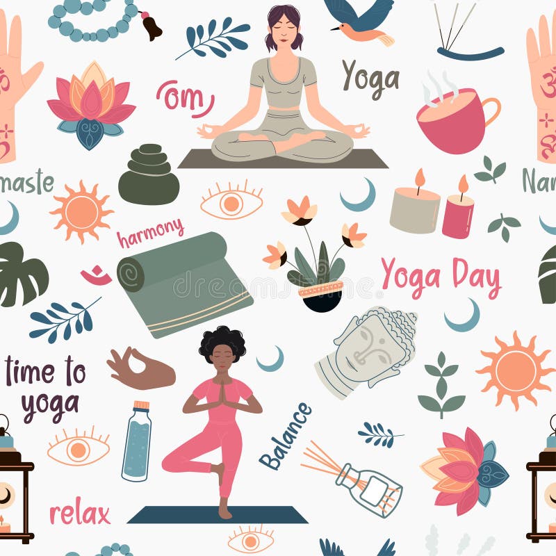 Seamless Pattern Yoga Elements in Flat Style Stock Vector ...