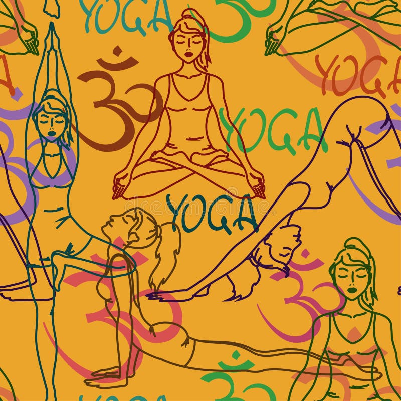 Seamless Pattern of Yoga Poses Stock Vector - Illustration of leisure ...