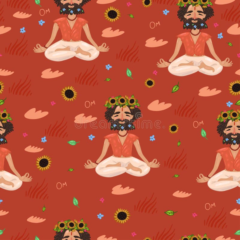 Seamless Pattern with Yogi and Flowers. Vector Graphics Stock ...