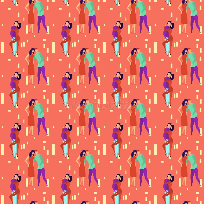 Seamless Pattern With Lovers B Cartoons Characters And Girl Stock