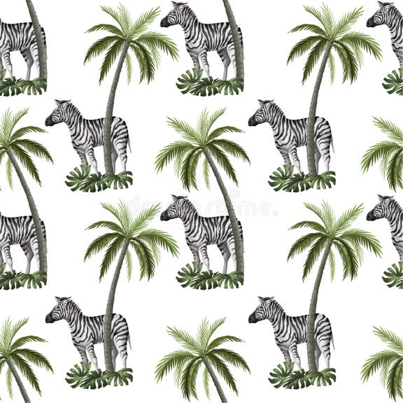 Seamless Pattern with Zebra and Palm Trees. Vector. Stock Illustration ...