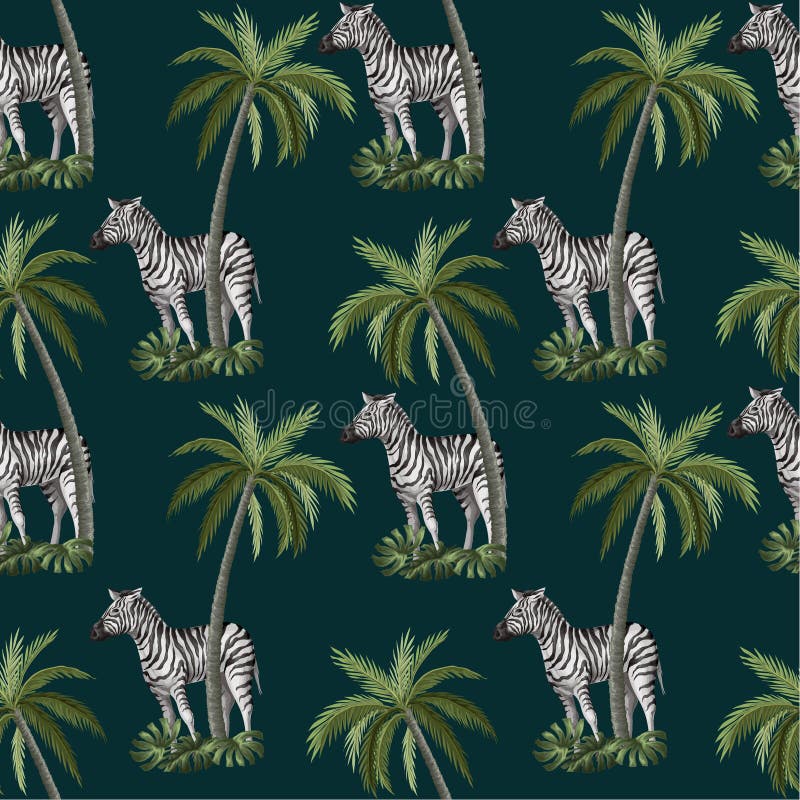 Seamless Pattern with Zebra and Palm Trees. Vector. Stock Illustration ...