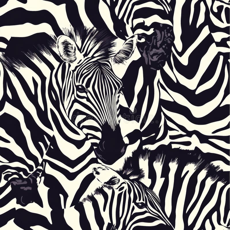 Seamless Pattern with Zebras in Black and White Colors Stock ...
