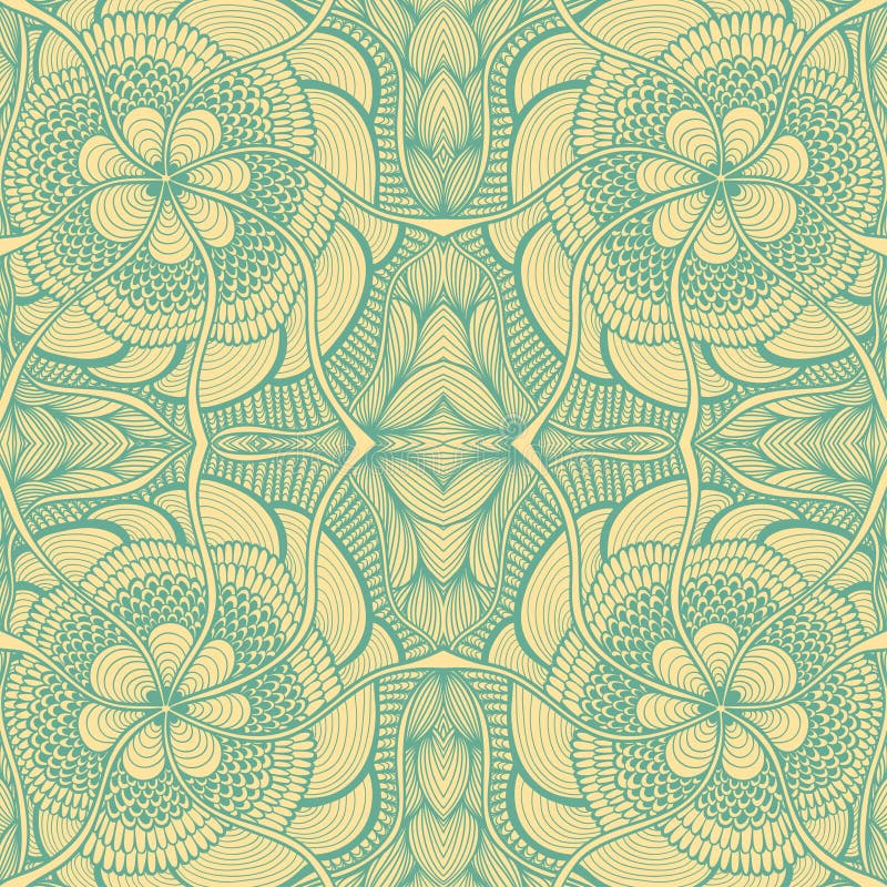 Seamless Pattern in Zen-doodle Style in Beige Marine Blue Stock Vector ...