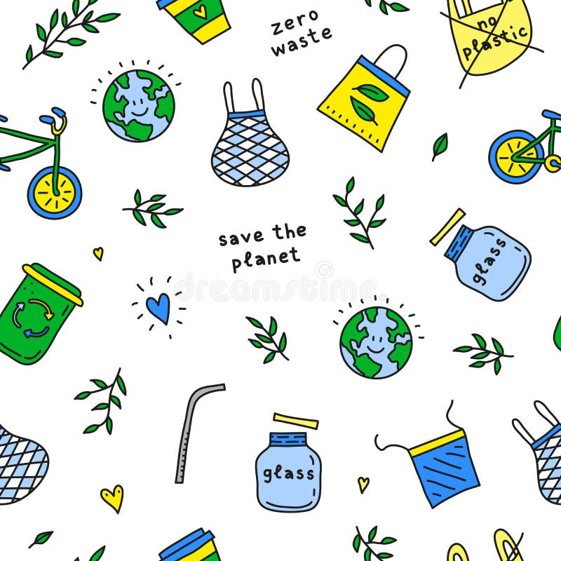 Seamless Pattern with Zero Waste Icons. Stock Vector - Illustration of ...