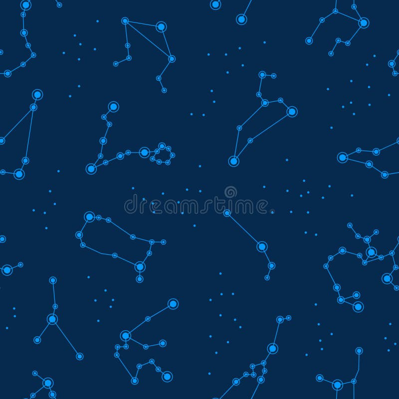 Seamless Pattern of Yellow Zodiac Signs on a Dark Blue Background Stock ...