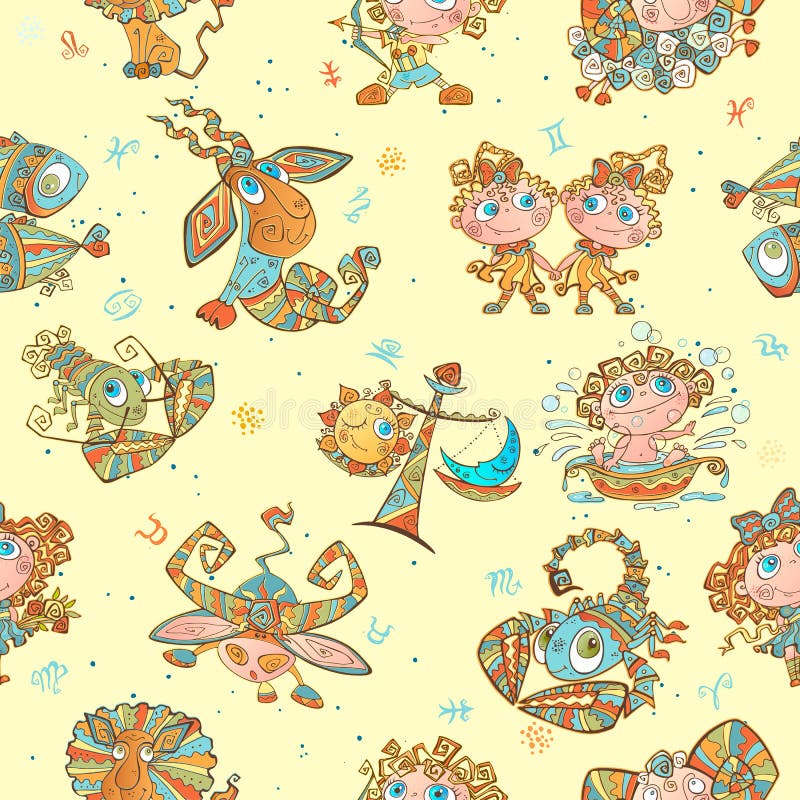 Seamless Pattern with Zodiac Signs for Kids. Vector. Zodiac Circles ...