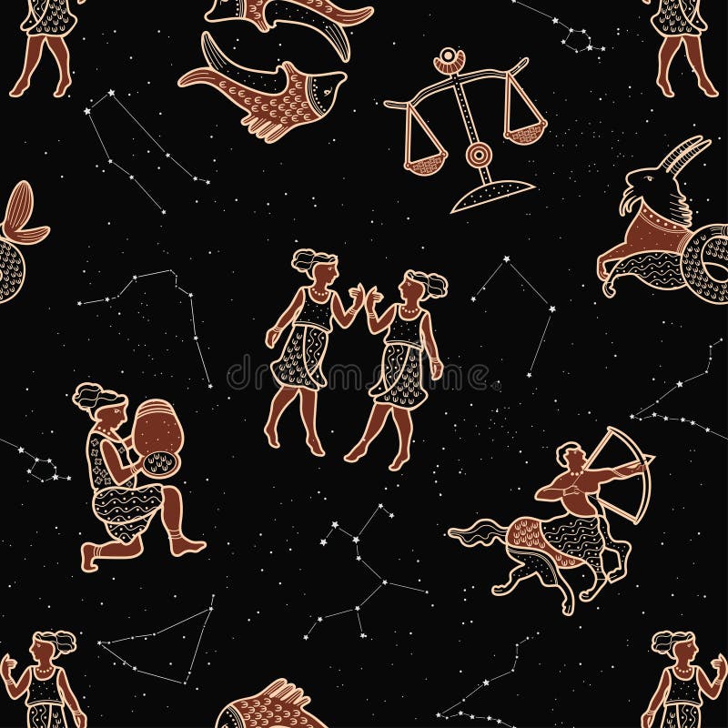 Seamless Pattern with Zodiac Signs. Vector Illustration. Starry Sky ...