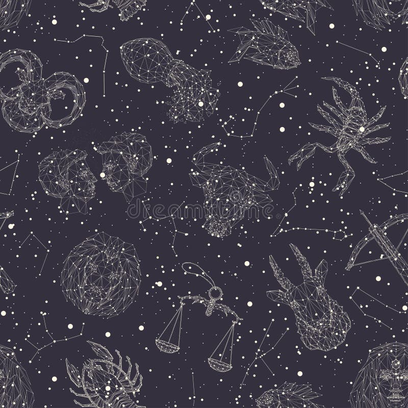 Seamless Pattern with Zodiac Signs. Vector Illustration. Starry Sky ...