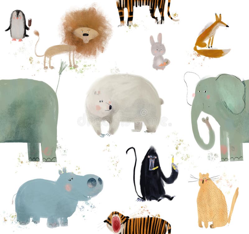 Seamless Pattern with Zoo Animals Stock Photo - Image of design, jungle ...