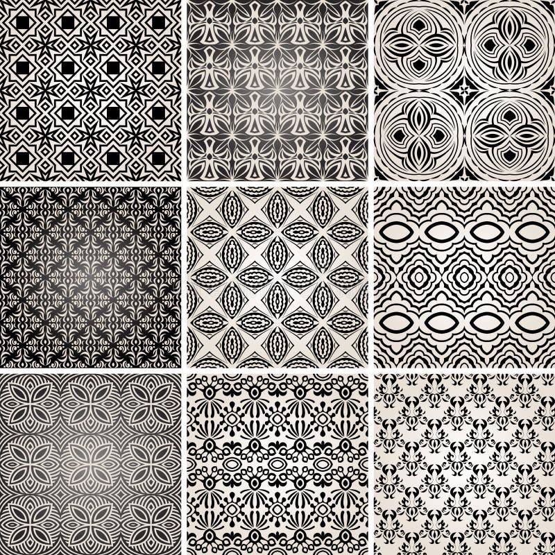 Set of 9 Seamless Patterns. Stock Vector - Illustration of retro ...
