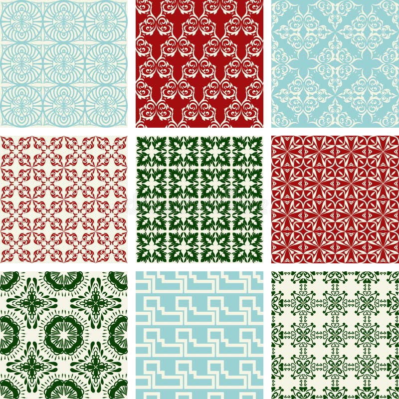 Set of 9 Seamless Patterns. Stock Vector - Illustration of retro ...