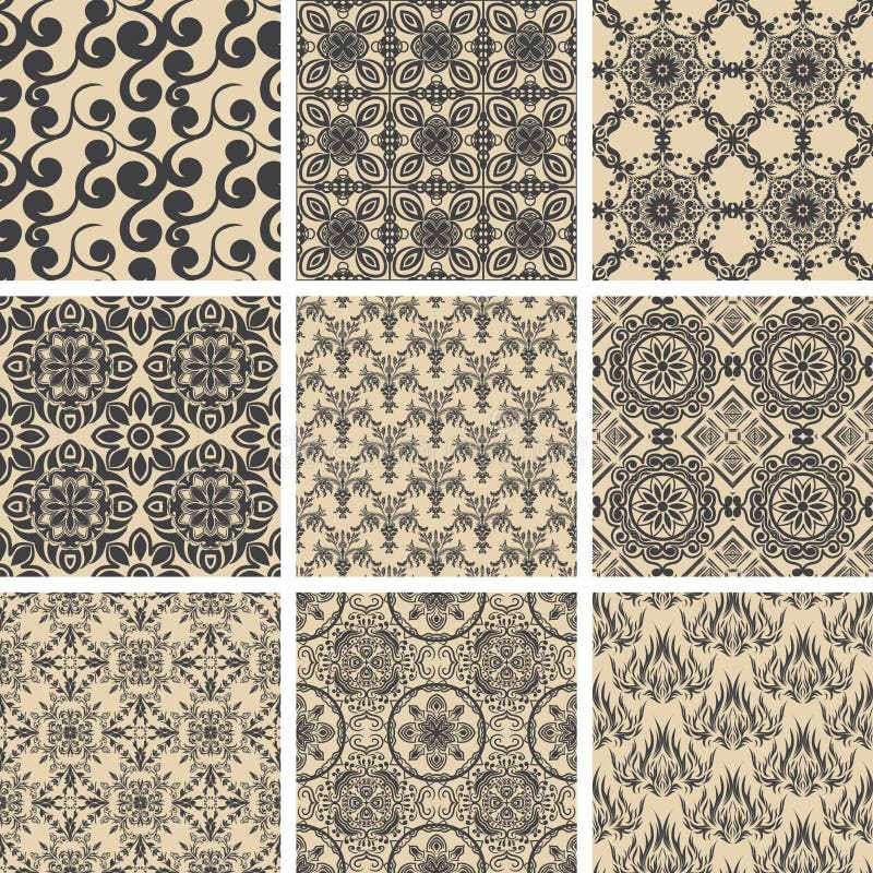 Set of 9 Seamless Patterns. Stock Vector - Illustration of retro ...