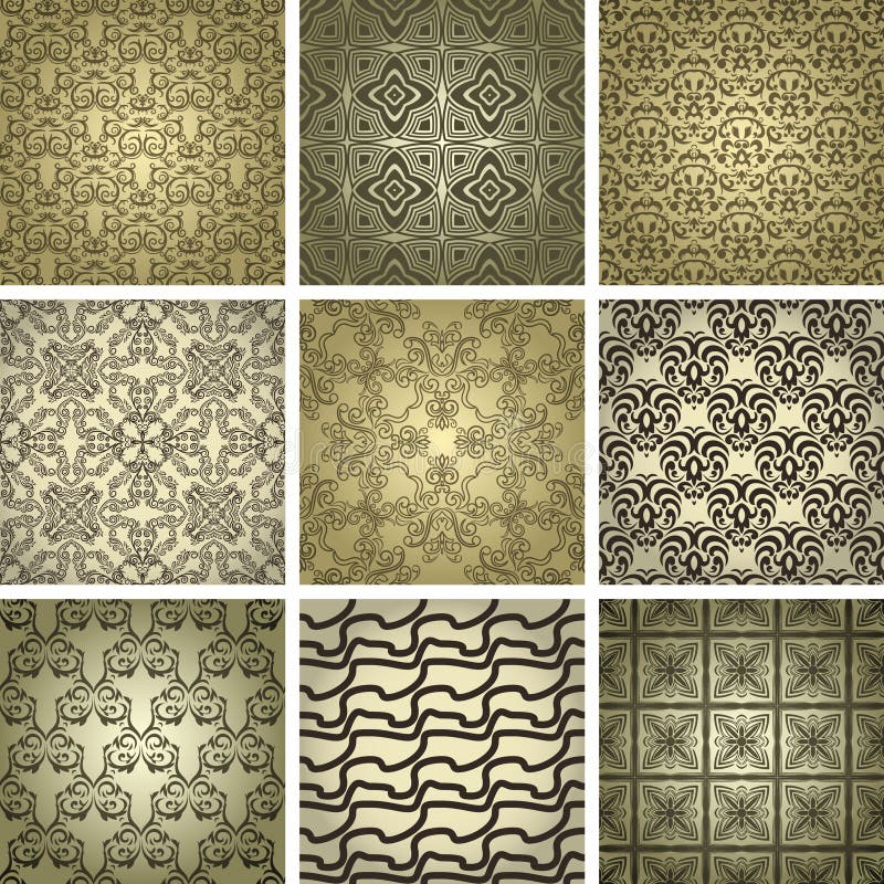 Set of 9 Seamless Patterns. Stock Vector - Illustration of retro ...