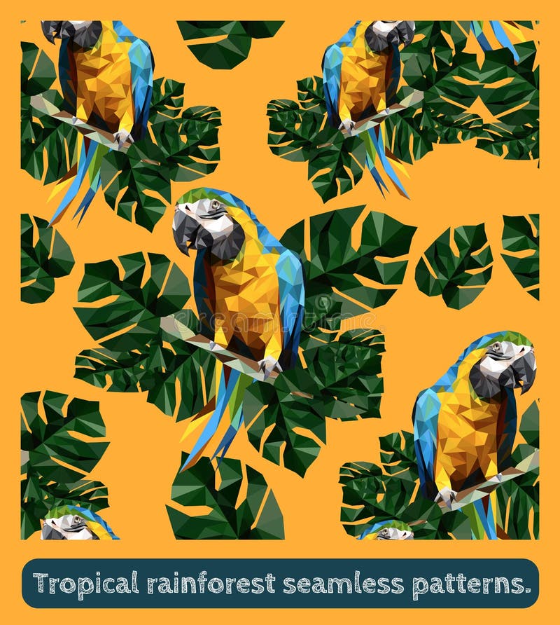 Seamless Patterns Amazon Tropical Rainforest and Macaw Birds Stock ...