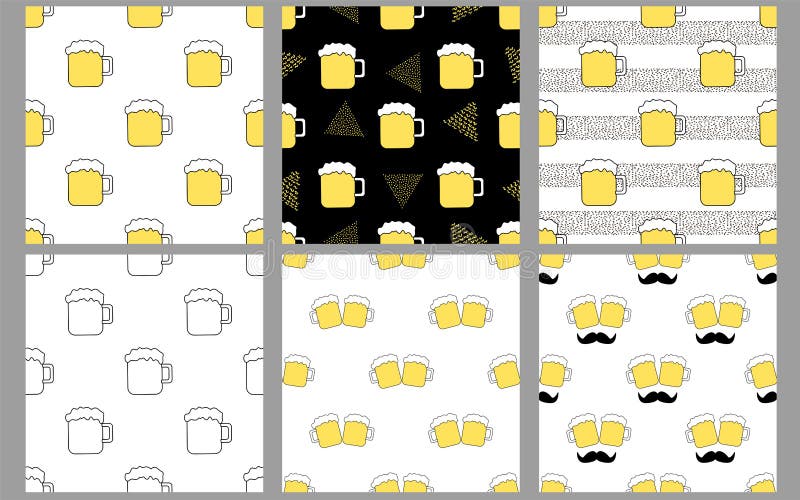 Seamless Patterns with Beer Mugs. Creative Set Stock Vector ...