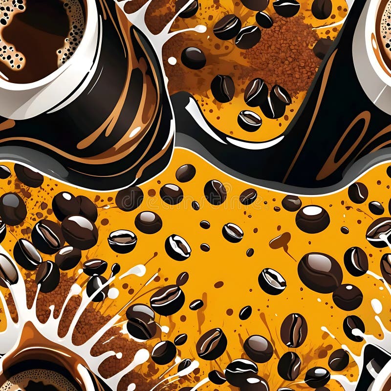 Seamless Patterns Black Coffee Cappuccino Drinks Stock Illustration ...