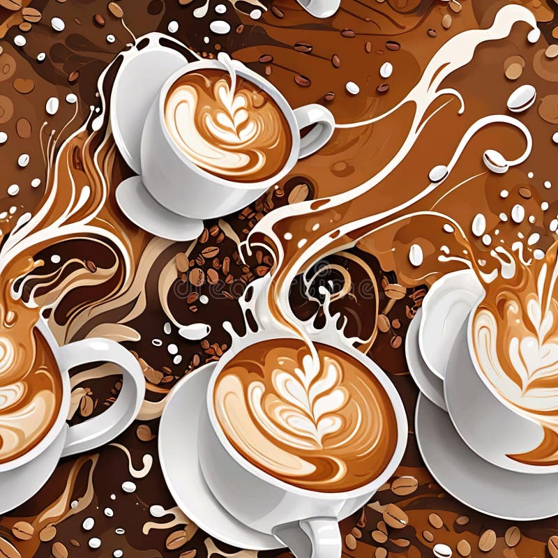 Seamless Patterns Black Coffee Cappuccino Drinks Stock Illustration ...