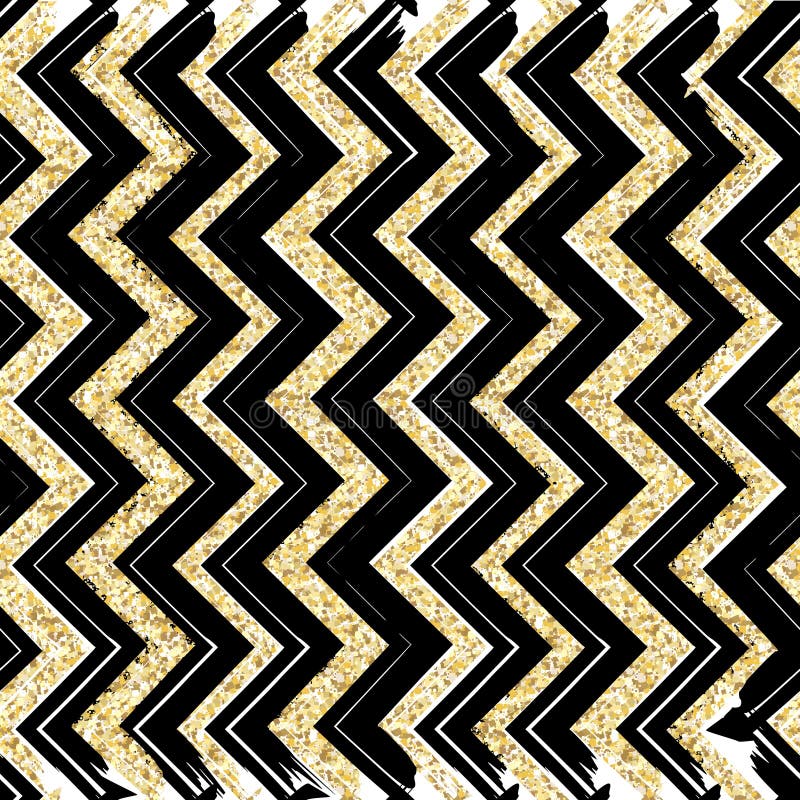 Seamless Patterns with White, Black, Gold, Zigzag Lines Stock Vector ...