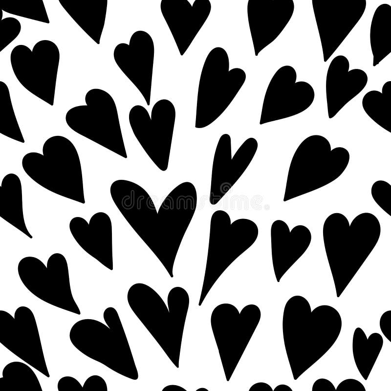 Black Hearts Seamless Pattern on White Background, Heart Backgrond ...