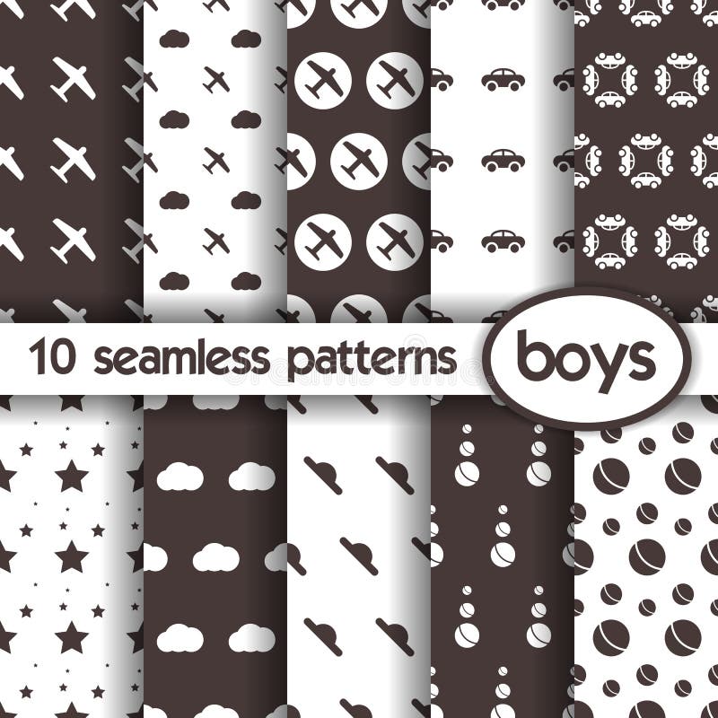 10 Seamless Patterns for Boys Stock Vector - Illustration of fabric ...