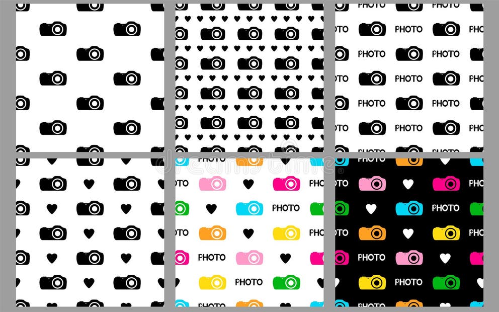 Seamless Patterns with Cameras. Set Stock Vector - Illustration of ...