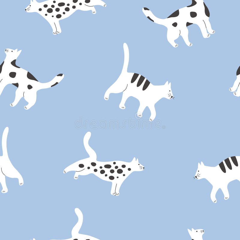 Seamless Patterns. Cats on a Blue Background for Design Stock Vector ...
