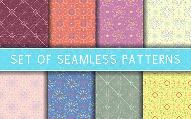 Seamless Patterns. Collection of Colored Floral Backgrounds Stock ...