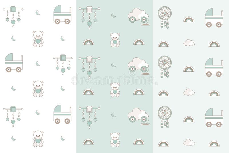 Seamless Patterns with Cute Baby Elements Stock Illustration ...