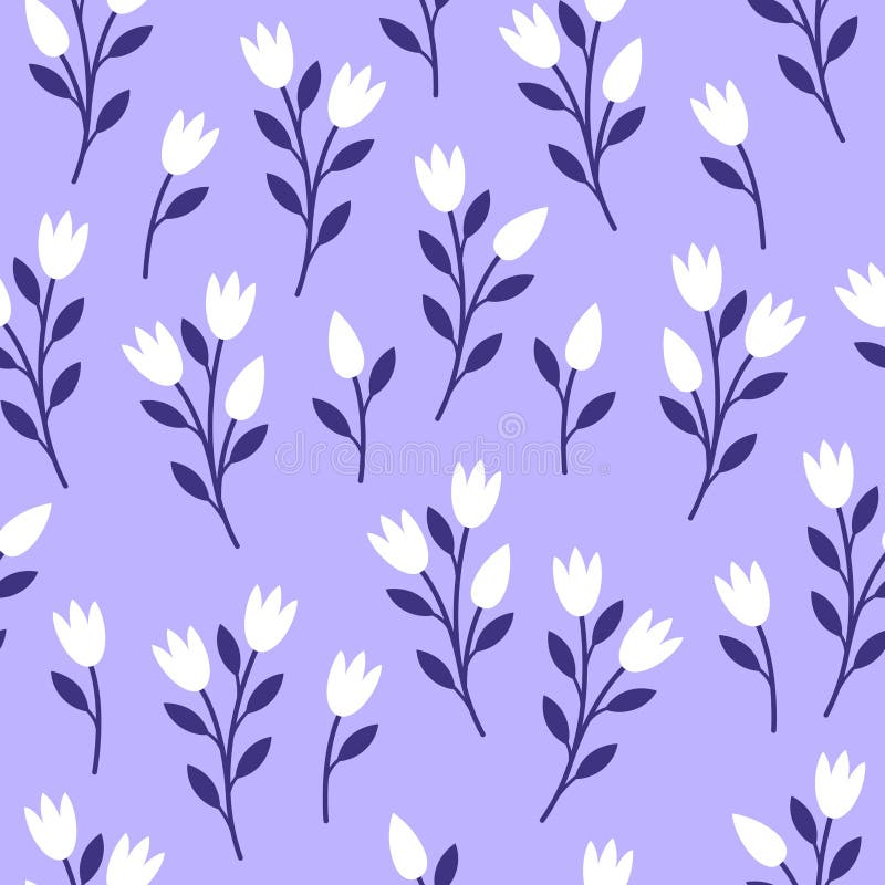 Seamless Patterns. Delicate White Flowers on a Lilac Background Stock ...