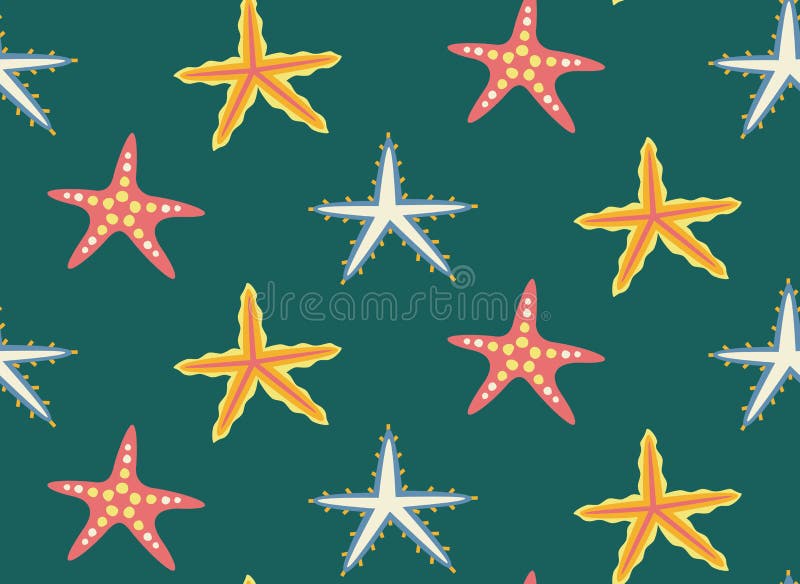 Seamless Patterns with Different Starfish. Stock Vector - Illustration ...