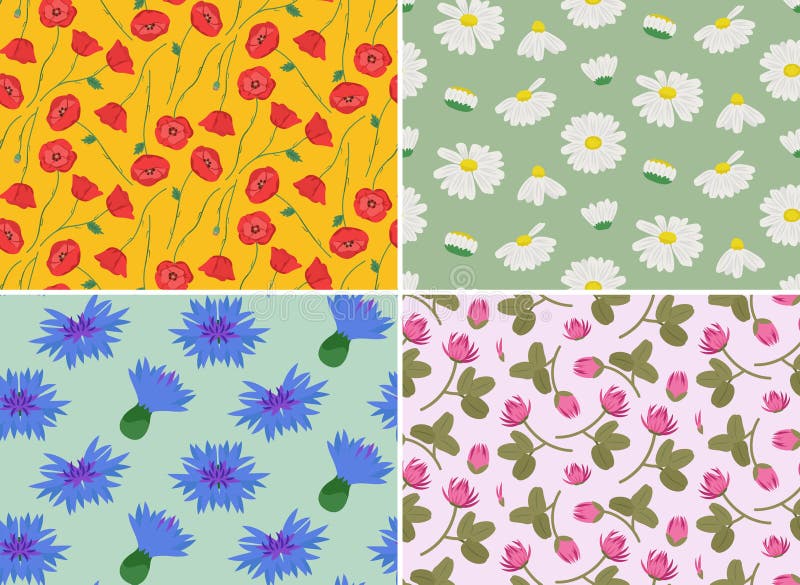 Seamless Patterns with Different Wildflowers. Stock Vector ...