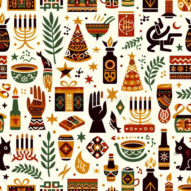 Seamless Patterns Featuring Kwanzaa Symbols Suitable for Wrappin Stock ...