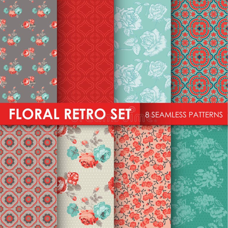 8 Seamless Patterns - Floral Retro Set Stock Vector - Illustration of ...