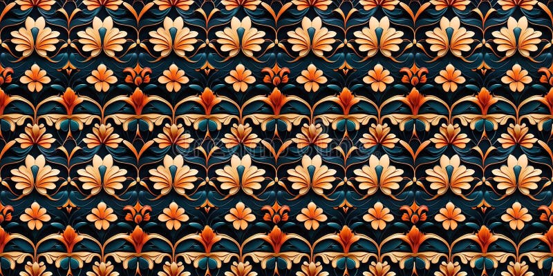 Seamless Patterns Flowers Dark Symmetrical Interlocking Pattern Art ...