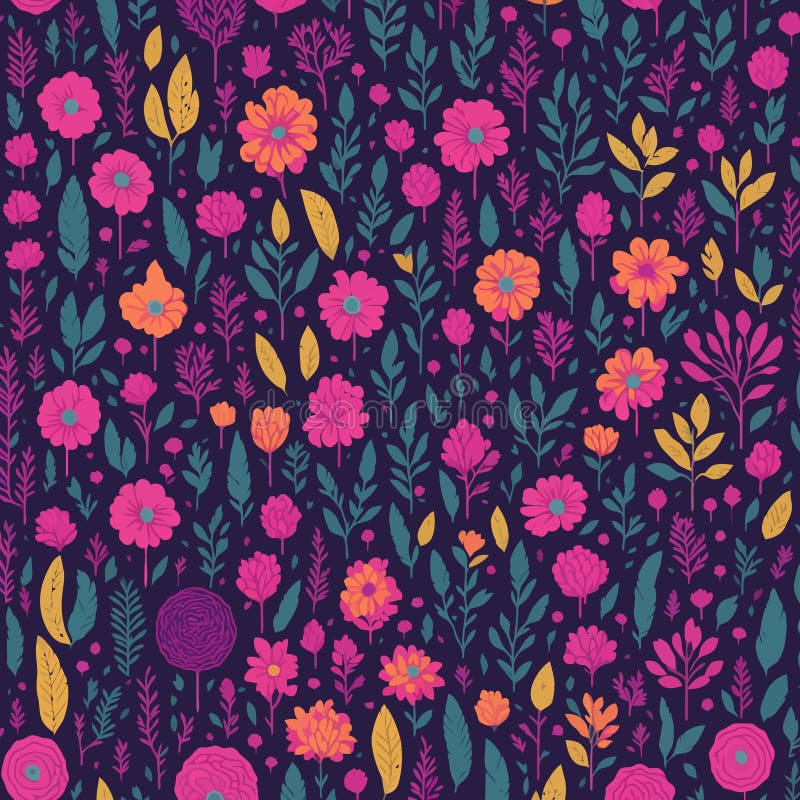 Seamless Patterns of Flowers and Trees Stock Illustration ...