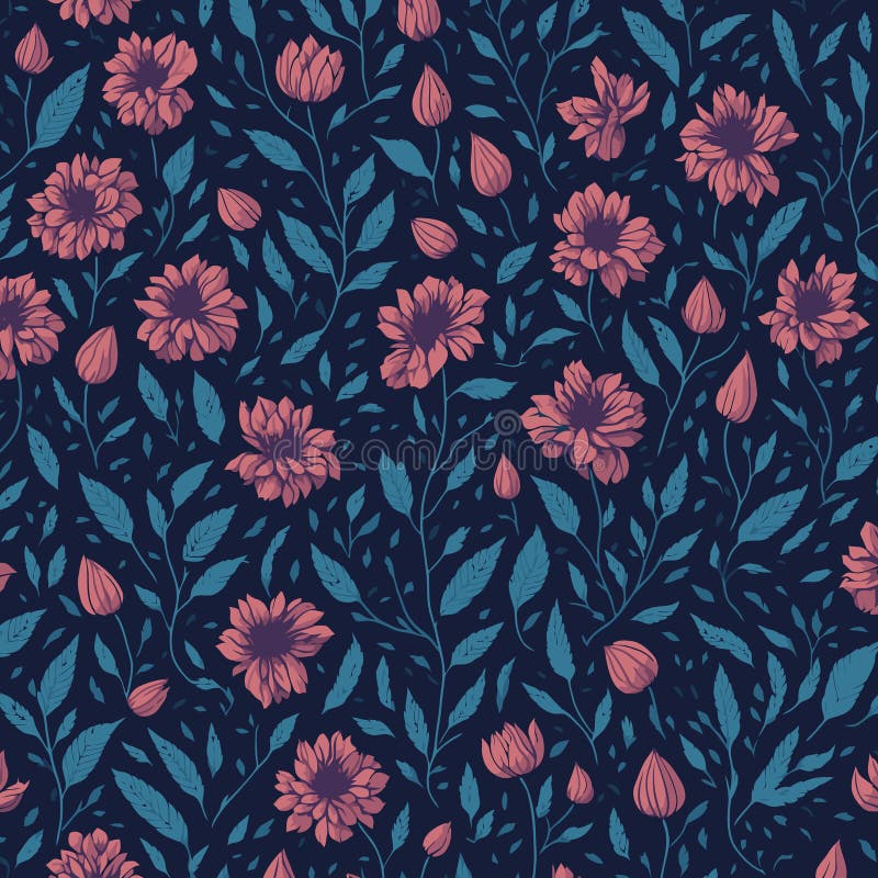 Seamless Patterns of Flowers and Trees Stock Illustration ...